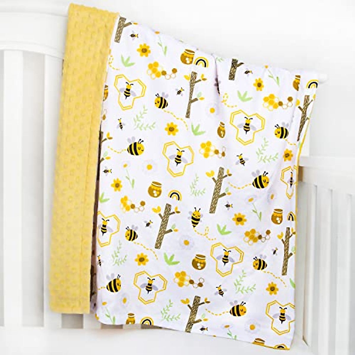 HOMRITAR Baby Blanket for Girls Soft Plush Minky Blanket with Double Layer Dotted Backing for Infant Picnic Traveling with Cute Animals Multicolor Printed 30 x 40 Inch (Yellow Bees)