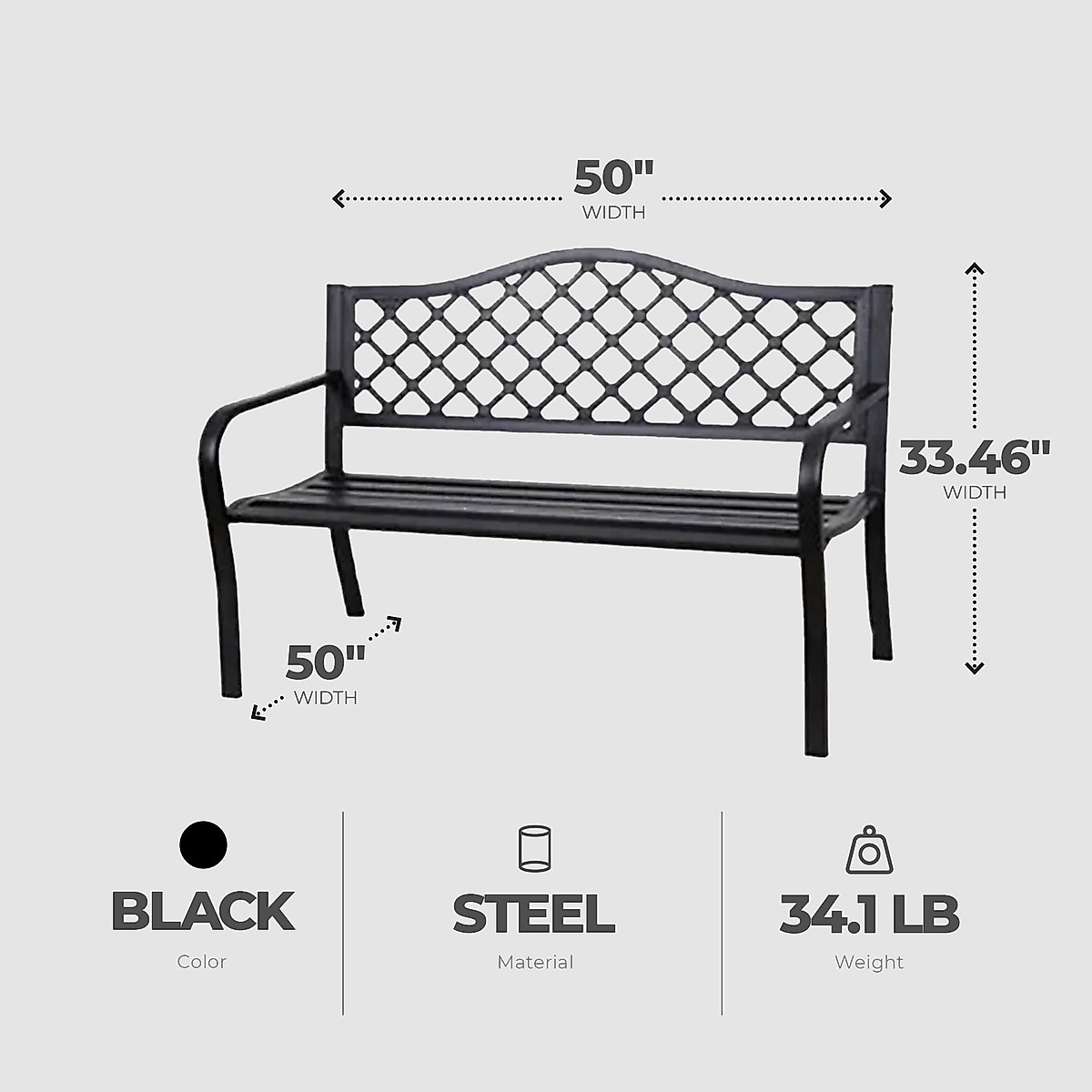 Four Seasons Courtyard Outdoor Park Bench Backyard Garden, Front Porch, or Walking Path Furniture Seating with Powder Coated Steel Frame, Black