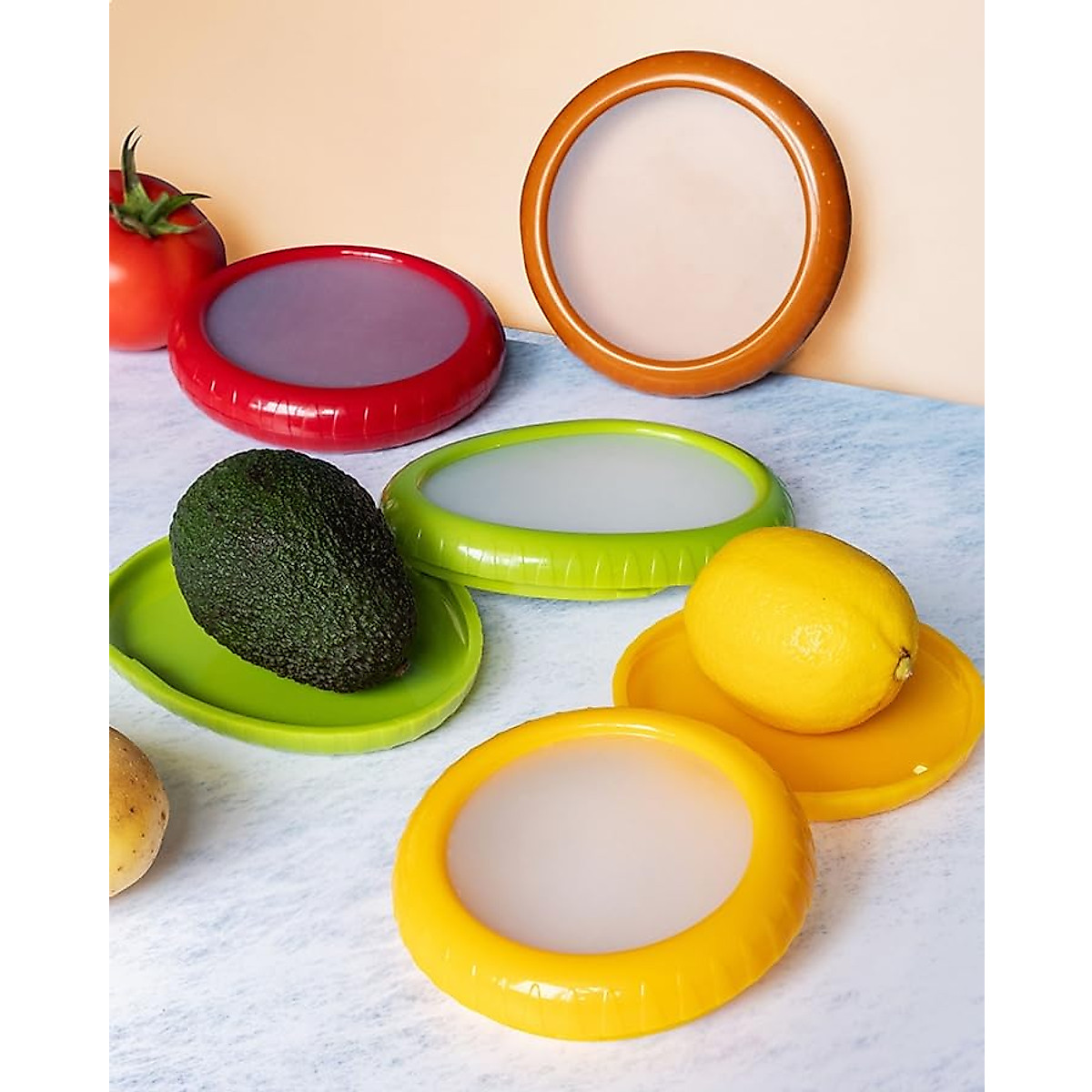 4pcs Silicone Fruit Storage Box, Upgrated Silicone Fruit And Vegetable Anti-Oxidation Storage Containers, Fresh Preservation Box for Avocado Tomato Onion Lemon, Container Set for Fridge Keep Fresh