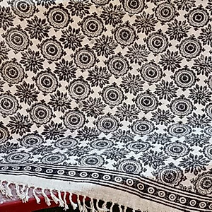 InstyleCraft - Cotton Throw Blanket - Woven Warm Boho Decor Couch Chair Sofa Bed Kitchen Living Room - Block-Printed - Chair Blanket with Tassels for Outdoor Camping Beach Picnic