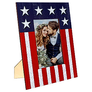 ABOOFAN American Flag Picture Frame Independence Day Wooden Flag Frame Desktop Display Photo Frame Christmas Memories Day Gift Supplies (Suitable for 4X6)