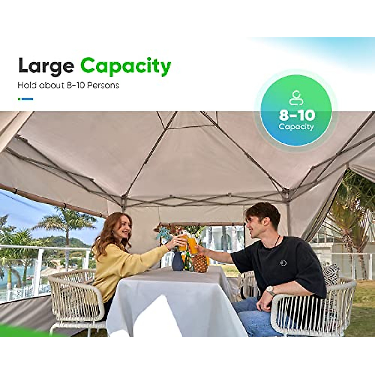 Quictent Privacy 8'x8' Pop up Canopy Tent Enclosed Instant Gazebo Shelter with Sidewalls and Mesh Windows Waterproof (Beige)