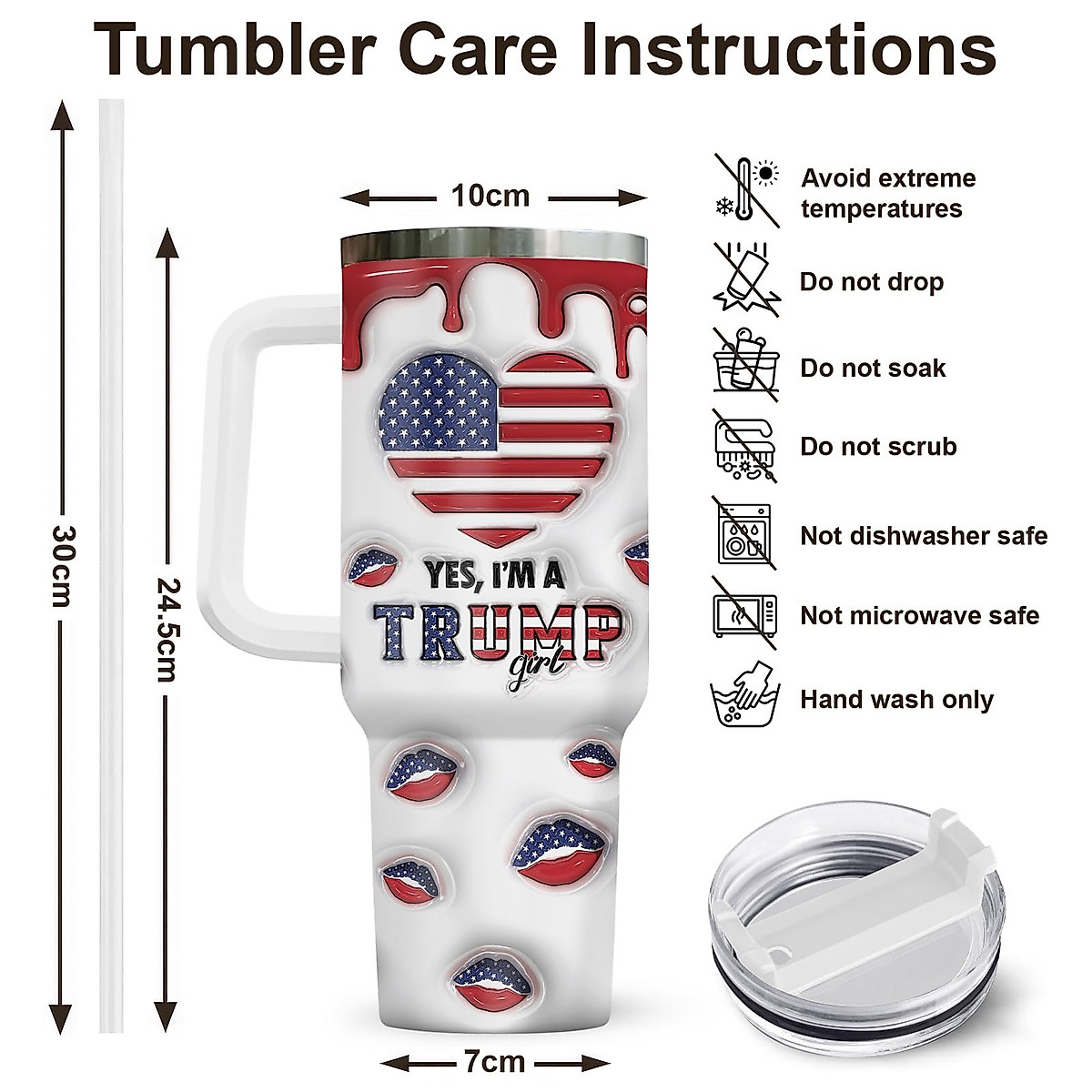 GEPOSTORE American Girls Tumbler 40oz with Handle, US Heart Tumbler Cup, Patriots Gift for Girls, Birthday Gifts for Teen Girls