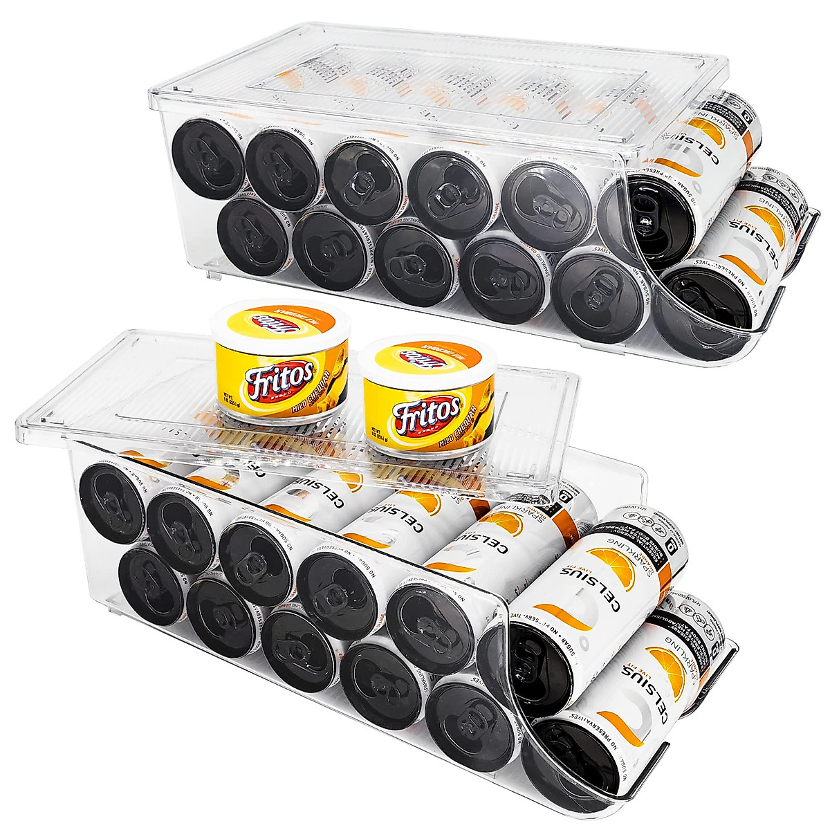 SCAVATA 4 Pack Soda Can Organizer & 2 Pack Skinny Can Organizer for Refrigerator
