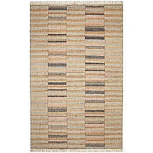 Dash & Albert Ravel Stripe Handwoven Wool Rug, 8 X 10 Feet, Neutral/Blue Geometric Pattern