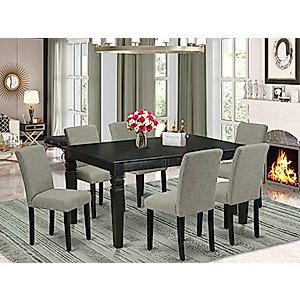 EAST WEST FURNITURE 7Pc Rectangular 42/60 inch Dinette Table With 18 In Leaf And 6 Parson Chair With Black Leg And Linen Fabric Shitake