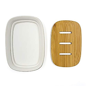 Sandstone Resin Soap Bar Dish, Bamboo Shower Soap Dish Holder Tray, Soap Organizer Draining Bar Soap Saver for Shower Bathroom Kitchen Sink