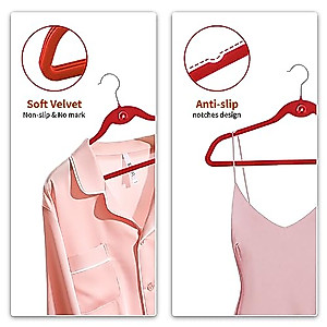 Multi-Color Premium Velvet Hangers with Mini Hooks, Pack of 50, Non Slip, Space Saving Cascading Clothes Hangers, Rainbow Colors, Red, Orange, Yellow, Green, Blue