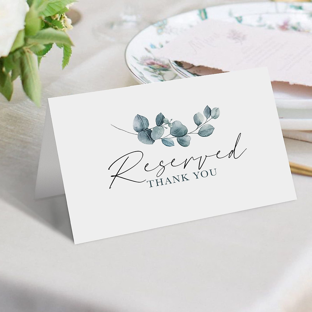 CLEVER SIGNS Reserved Table Signs, Pack of 25, Reserved Signs for Weddings, Receptions, Christmas, Events, 4x6 inches Reservation Cards for Tables, Greenery Watercolor Reserved Signs