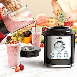 Willz High Speed Kitchen Countertop Blender for Juices, Shakes, Smoothies - Ice Crush & Pulse Functions, 60oz, Black