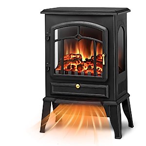 Xbeauty Electric Fireplace Stove with Realistic Flame,Infrared Freestanding Fireplace Heater,Portable,Retro Design,Thermostat,Overheating Safety,1000W/1500W(15 Inch)