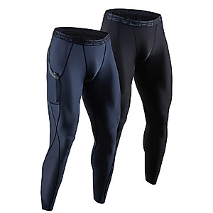 DEVOPS 2 Pack Men's Compression Pants Athletic Leggings with Pocket (2X-Large, Black/Charcoal)