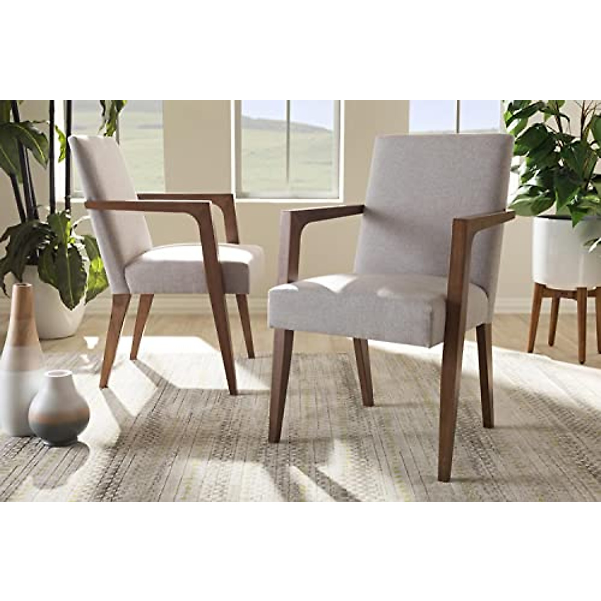 Baxton Studio Andrea Upholstered Arm Chair in Gray Beige (Set of 2)