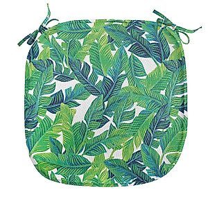 Ambesonne Banana Leaf Chair Seating Cushion Set of 8, Green Leaves of a Tropical Tree Brazilian Jungle Island Vegetation Art, Anti-Slip Seat Padding for Kitchen & Patio, 16"x16", White and Green