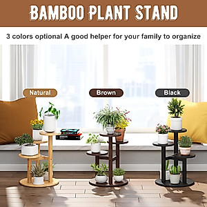 FILWH Plant Stand Small Bamboo Plant Stand Outdoor Indoor Movable Flower Stand With Wheels Plant Shelf Pot Holder Plants Corner Display Rack Multiple Planter For Living Room Balcony Garden Patio (3
