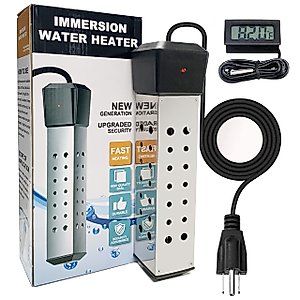 Memoryee Immersion Water Heater 2000W Square Electric Portable Water Heater with Digital LCD Thermometer,Stainless Steel Guard Submersible Heater for Bucket/Tub/Mini Pool/Basin