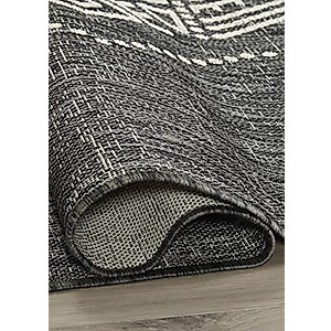 FH Home Flat Woven Outdoor Rug - Waterproof, Easy to Clean, Stain Resistant - Premium Polypropylene Yarn - Boho Moroccan - Porch, Balcony, Laundry Room - Ariana - Charcoal - 2ft 7in x 4ft 11in