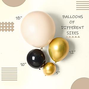 RUBFAC Black Gold Boho Balloon Garland Arch Kit, 142pcs Metallic Gold, Sand White and Black Balloon Arch Kit for Graduation, Birthday and Anniversary Party Decorations