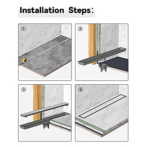 HTOH Shower Drain, 2 in 1 Linear Shower Drain 24 Inch(Brushed Nickel), 304 Stainless Steel Shower Floor Drain with Tile Insert Grate,Adjustable Feet,Hair Filter