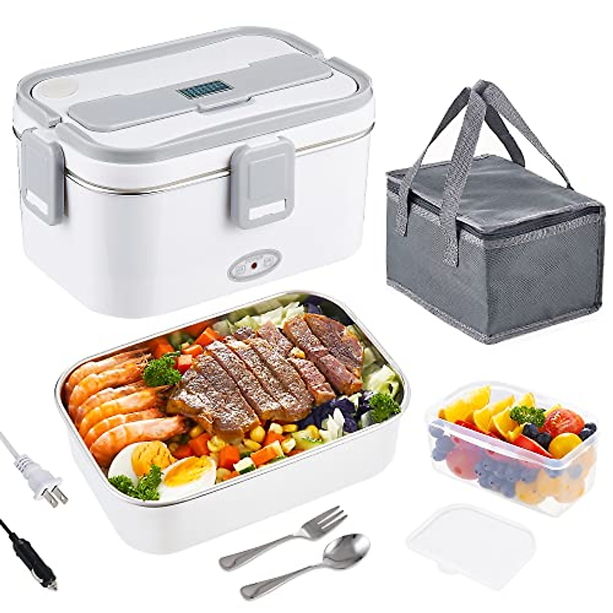 Naibsan Electric Lunch Box 60W Food Heater for Adults, Portable Faster Food Warmer with 1.8L Removable Stainless Steel Container, 12V/24V/110V Leakproof Heated Lunch Box for Car/Office