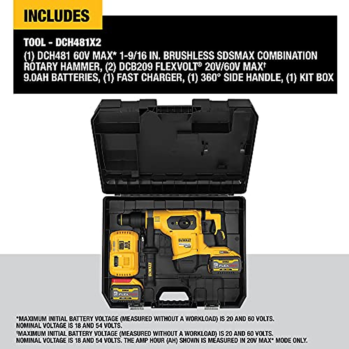 DEWALT 60V MAX Cordless Hammer Drill Kit, 1-9/16 in., (2) FLEXVOLT Batteries & Charger Included (DCH481X2)
