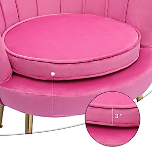 MoNiBloom Upholstered Velvet Accent Chair Elegant Mid-Century Modern Pink Shell Chair w/Cushion and Golden Legs, Retro Leisure Tufted Flower Chair for Living Room Bedroom Reading Areas