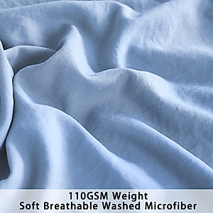 Pom Pom Duvet Cover Queen Size, Soft Washed Microfiber Duvet Cover Set, 3 Pieces Boho Duvet Cover Set with Zipper Closure, Dusty Blue, 90x90 inches