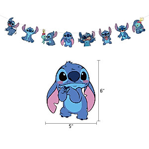 Lilo Birthday Party Decoration, Stitch Birthday Banner Cake Toppers Balloons,Stitch Theme Birthday Party Decorations