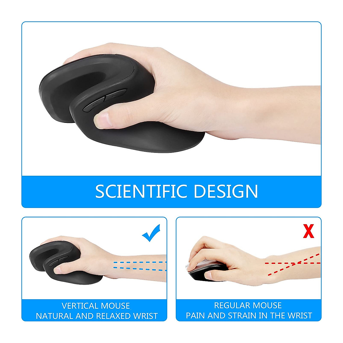 Vertical Wireless Mouse,Ergonomic Rechargeable 2.4G Optical Vertical Mice 6 Buttons Design with Adjustable DPI 800/1200/2400/3200 for Windows Laptop Desktop PC Office