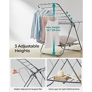 SONGMICS Small Clothes Drying Rack, Foldable 2-Level Laundry Drying Rack, Space-Saving, for Small Clothes, Towels, Bathroom, Balcony, 17.3 x 39.8 x 19.7 Inches, Dove Gray ULLR504G01
