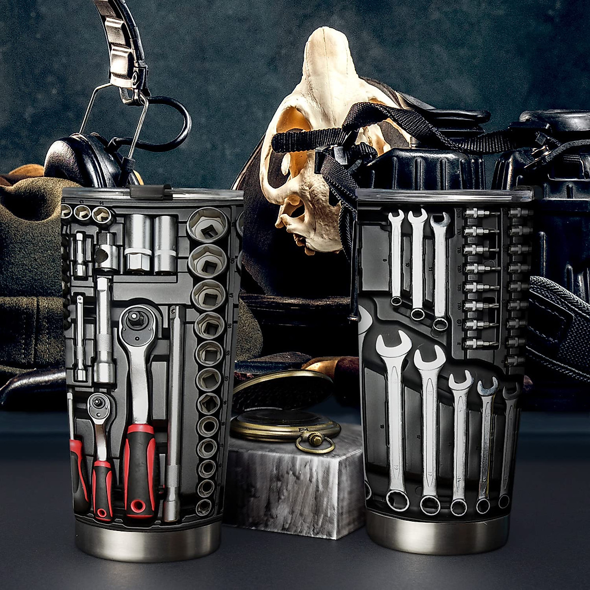 20oz Mechanic Gifts for Men, Valentines Day Gifts for Him, Cool Unique Gifts for Husband, Dad, Son, Coffee Thermos for Men, Mechanic Toolbox Tumbler Cup Insulated Travel Coffee Mug with Lid