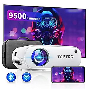 Mini Projector,TOPTRO 2022 Upgraded Projector with WiFi and Bluetooth,9500L Portable Projector,1080P Full HD Supported,Home Theater Movie Projector Compatible with iOS/Android/TV Stick/USB/PS5