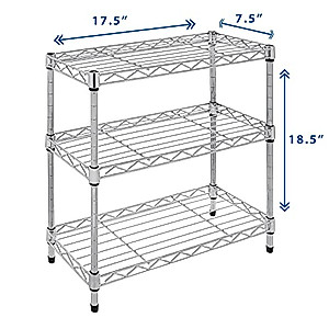 Seville Classics Compact Mini Desktop 3-Tier Metal Steel Wire Shelf Organizer Unit Shelving for Cabinets, Bath, Kitchen, Countertop, 17. 5" W x 7. 5" D, Chrome