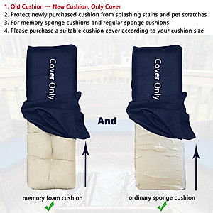 Outdoor/Indoor Bench Cushion Cover 48 x 16 x 4 Inch,Waterproof Swing Seat and Loveseat Bench Seat Cushion Cover, Durable Memory Foam Cushions Cover with Dirt Fade Resistant,Replacement Cover Only,Blue