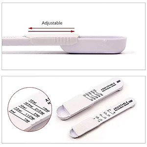 Zsirue 2 PCS Adjustable Measuring Spoon Set, Measuring Dry/Liquid Ingredients, Metering Spoon for Baking, Cooking, Powder (White)