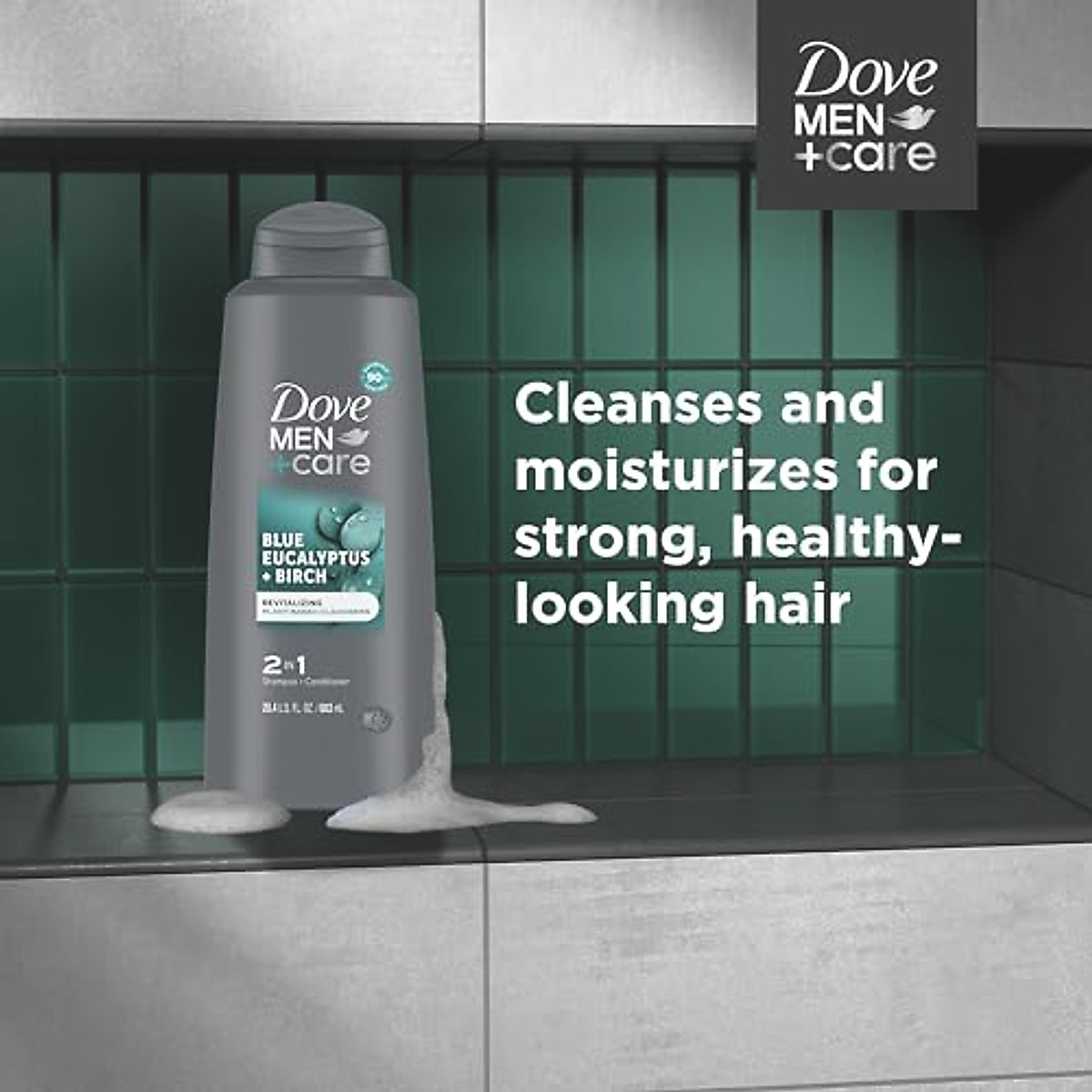 DOVE MEN + CARE Men 2 in 1 Shampoo and Conditioner Eucalyptus + Birch for Healthy-Looking Hair Naturally Derived Plant Based Cleansers 20.4 oz