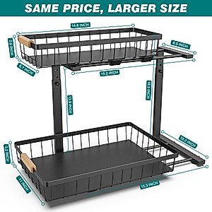 Under Sink Organizer and Storage 2 Pack Height Adjustable Pull Out Cabinet Drawers Organizer 2 Tier Metal Slide Out Sink Shelf Cabinet Storage Shelves for Kitchen Bathroom Cabinet, Black