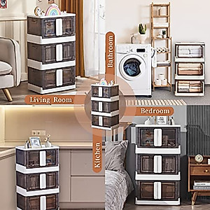 FUVLFAL Closet Organizers and Storage, 12 Gal Plastic Folding Storage Box, Stackable Storage Bins with Lids, Dual Open Collapsible Storage Bins with Wheels and Doors(1 Pack)