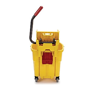 Rubbermaid Commercial Products, WaveBrake - Commercial Industrial Mop Bucket with Side-Press Wringer Combo on Wheels, 35 Quart, Yellow