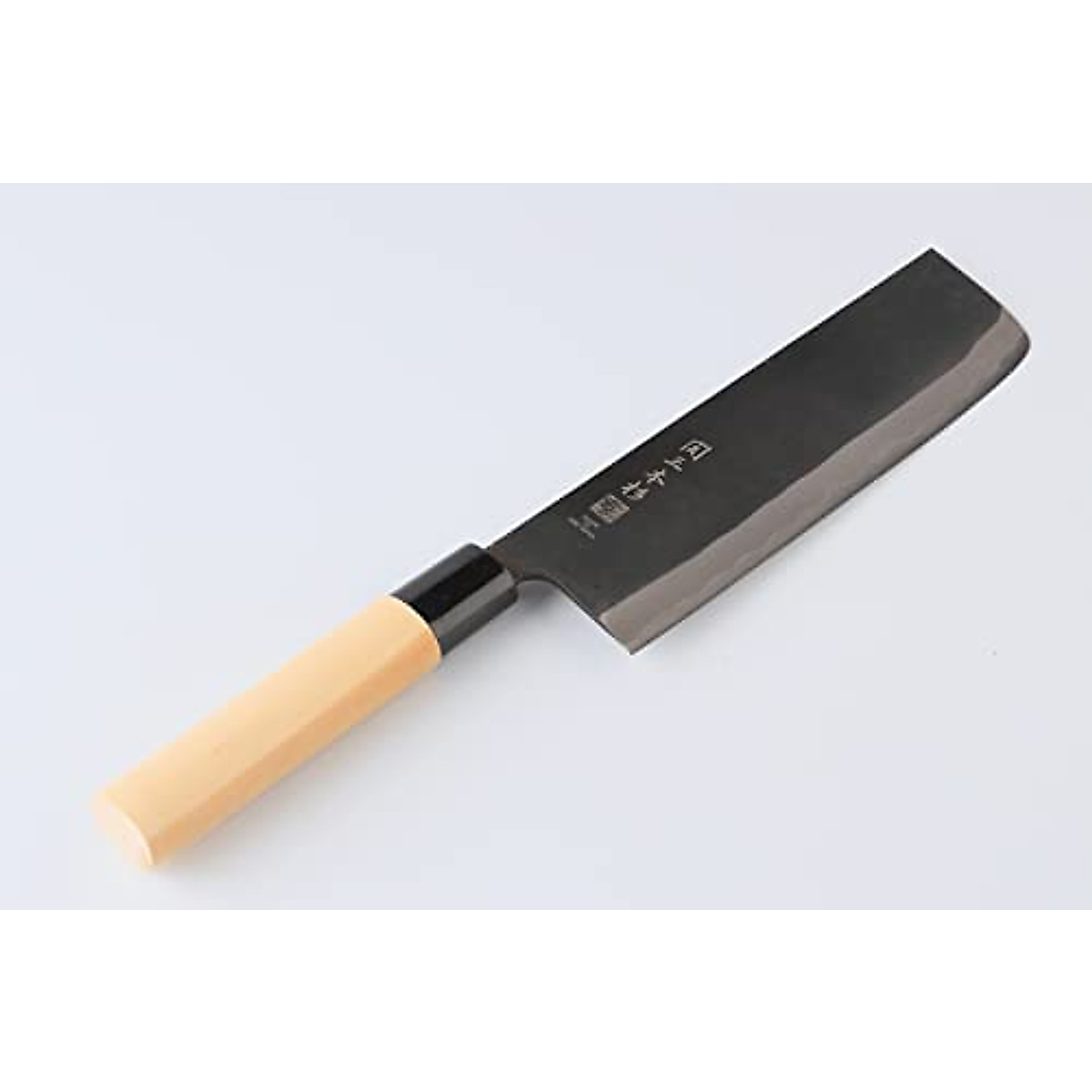 Seki Sanbonsugi Japanese Utility Chef Kitchen Knife, KUROUCHI Carbon Tool Steel Nakiri Knife, Shiraki Wooden Handle, 165 mm (6.5 in), Made in Seki Japan