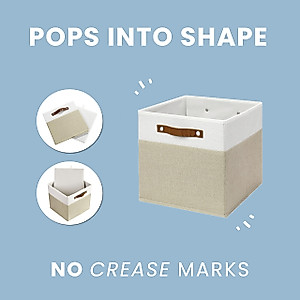 OrganiHaus 11 Inch Cube Storage Bin set of 4, Fabric Storage Bins, Cube Storage Organizer Bins, Cubby Bins w/ Vegan Handles, Kallax Organizer Storage Cube Basket, Square Storage Cubes - Grey/White