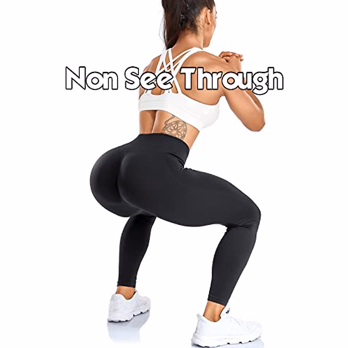 SEASUM High Waist Seamless Workout Legging for Women Side Shadows Booty Leggings Butt Lift Gym Yoga Pants Black M