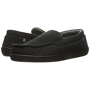 Isotoner Mens Diamond Corduroy Indoor/Outdoor Slipper With Memory Foam Moccasin, Black, 13-14 US