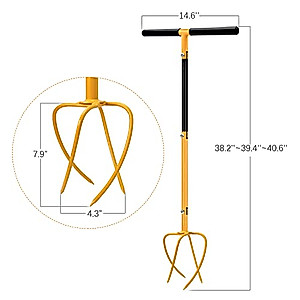 Hand Tiller Garden Tiller, Manual Twist Tiller with Long Handle, Garden Tiller Claw Cultivator Lawn Aerator Soil Ripper for Gardening Bed and Plant Box, 3 Adjustable Height