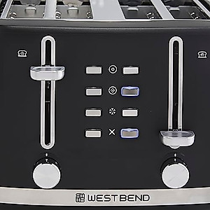 West Bend Toaster 4 Slice Extra-Wide and Deep Slots with 3 Functions and 7 Shade Settings Manual Lift Lever and Auto-Shut Off, 1500-Watts, Black
