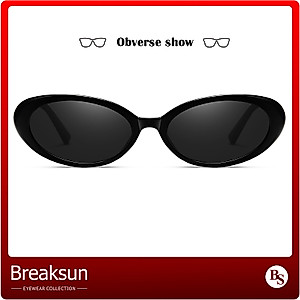 Breaksun Retro Oval Sunglasses for Women Men Fashion Small Oval Sunglasses 90s Vintage Shades (Black/Grey)