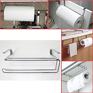 Paper Towel Holder, Stainless Steel Hanging Paper Towel Holder Under Cabinet, Roll Paper Towel Rack Hanger Over The Door for Kitchen Under Cabinet Over Door