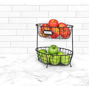 Spectrum Diversified Vintage Living Oval Server Stacked, 2-Tier Bowls, Dining Table & Kitchen Counter Organizer, Modern Fruit Basket Stand, Industrial Gray (A19676)