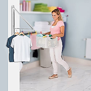 Ithywat Clothes Drying Rack,Wall Mounted Clothes Hanging Rack,Retractable Folding Hanger,Laundry Room Organization,Drying Racks for Laundry,Bathroom,Garage,Indoor&Outdoor Aluminum1pcs