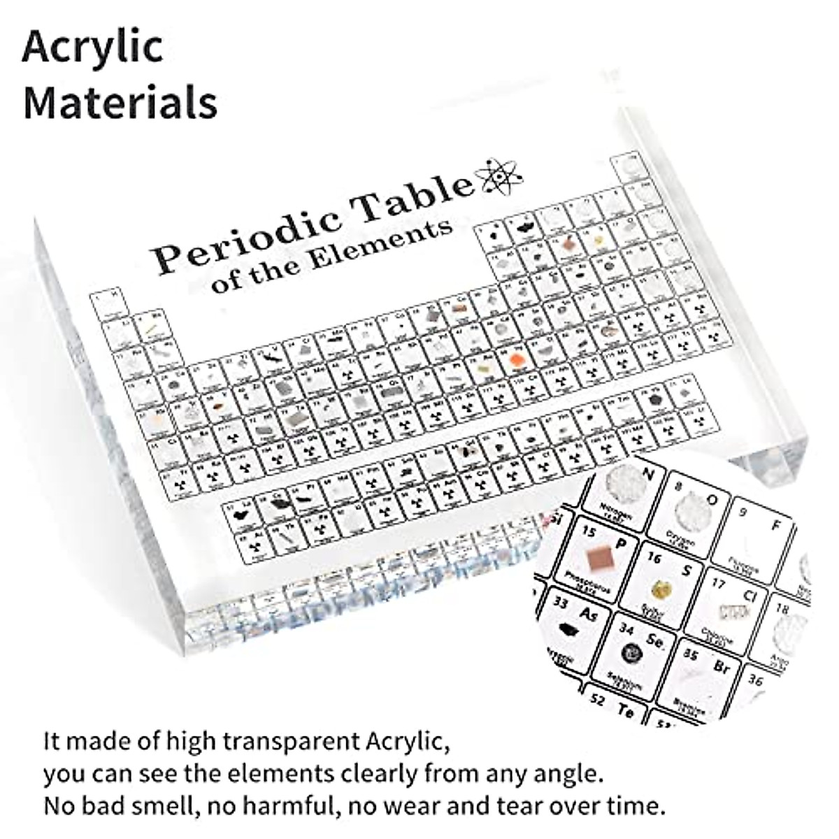 Periodic Table with Real Elements-Inside - Large Acrylic Science Periodic Table with Elements Samples 7.9 x 5 x 1 Inches Ins-PerTab-027 0